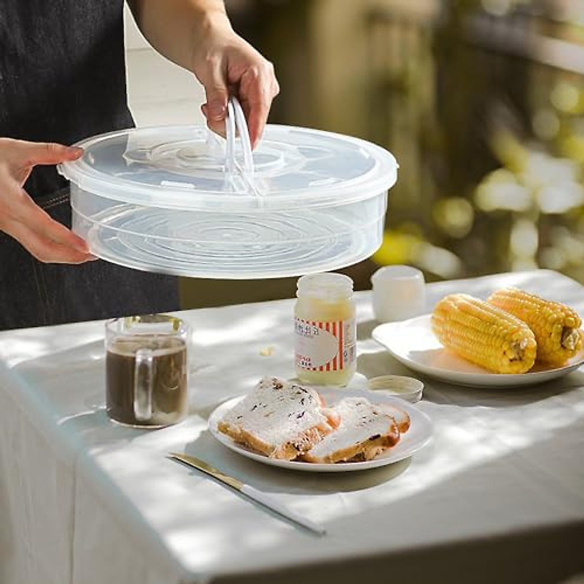 ATRDTO 1Pc 12 Inch Pie Carrier with Lid and Handle Pizza Slice Storage Container for Cheese Cake, Corn Pie, Fruit White Clear Visible (1)