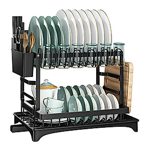 IBNA Dishes Storage Plate Rack, Carbon Steel Dish Drying Rack, Durable Cabinet Dish Drying Rack, Drainer Dishes Plates with Large Capacity, Plate Rack Drainer for Plates Cutting Boards Spoons Forks