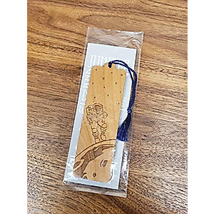 Juniper and Ivy Designs Wood Bookmark - Reading Astronaut - Laser Engraved - Wooden Book Mark with Navy Blue Tassel