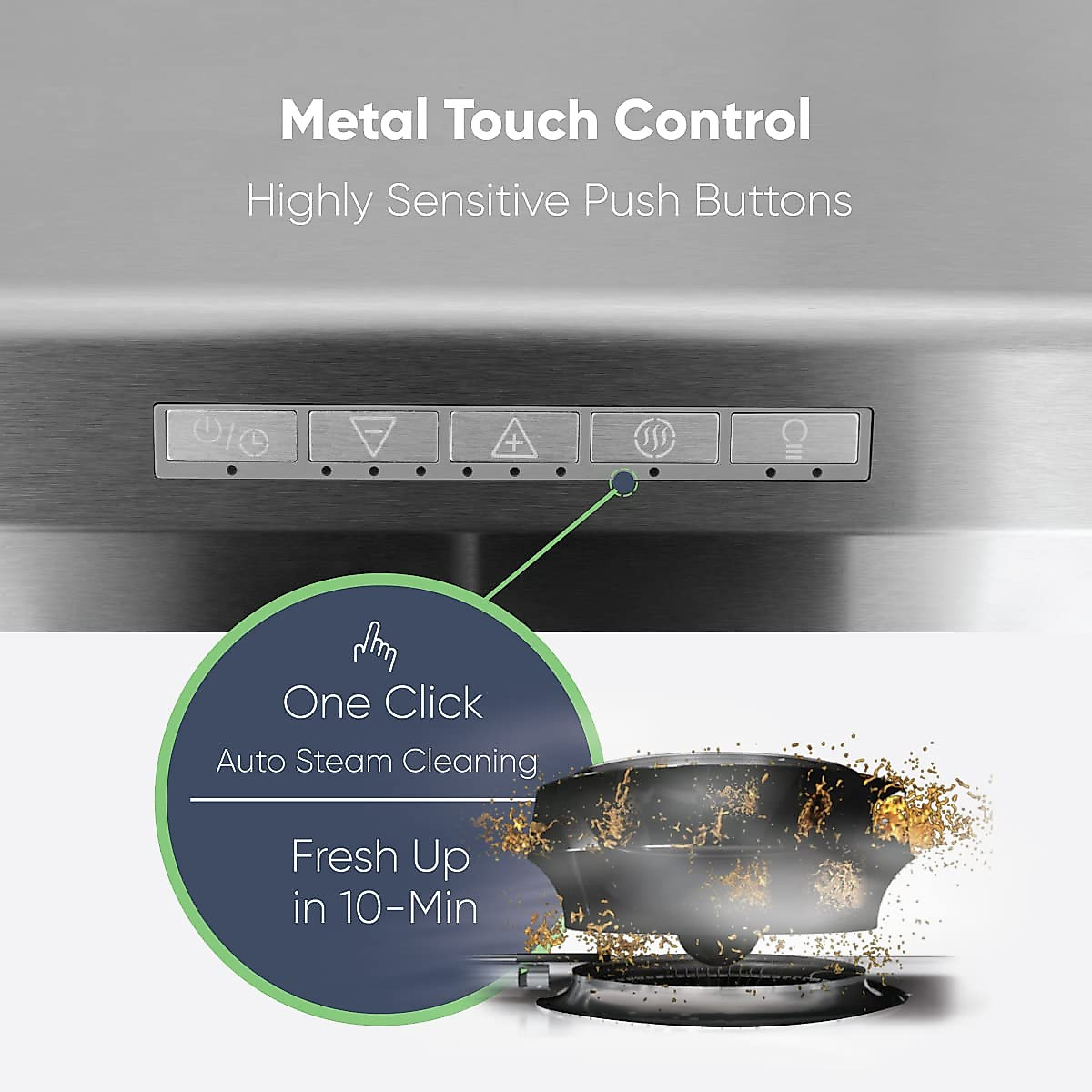 Pacific Trusteam Range Hood, 30''/36'' under cabinet, high-temperatur auto steam cleaning, Max 900CFM, LED light, responsive touch control, stainless steel housing (30'')