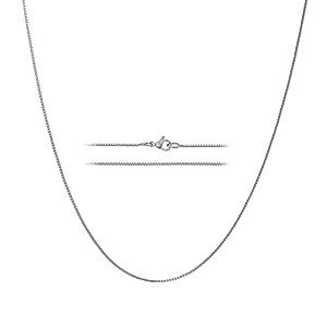 KISPER 24k White Gold Box Chain Necklace – Thin, Dainty, White Gold Plated Stainless Steel Chains for Women & Men with Lobster Clasp, 22"