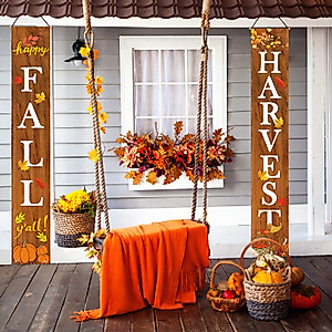 Whaline Fall Harvest Hanging Banner, Fall Porch Sign Autumn Pumpkin Maple Leaf Backdrop Flag for Home Yard Indoor Outdoor Wall Door Thanksgiving Party Decorations, 12 x 72 Inch