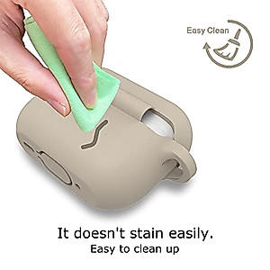 Compatible with AirPods Pro 2nd Generation Case Cover with Keychain, Soft Silicone Skin Case Cover Full Protective Front LED Visible(Beige)