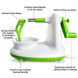 Upgraded Apple Peeler and Corer for Apple Pear Citrus Manual Rotating Kitchen Gadget Includes 2 Replacement Heads and 1 Splitter (whitish green)