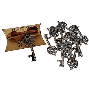 50pcs Skeleton Key Bottle Opener Wedding Party Favor Souvenir Gift with Candy Box and Ribbon(Antique Copper)