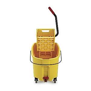 Rubbermaid Commercial 35Qt WaveBrake 2.0 Side-Press Mopping Bucket and Wringer with Foot Pedal Drain, Yellow, for Professional/Industrial/Business Heavy-Duty Floor Cleaning/Mopping