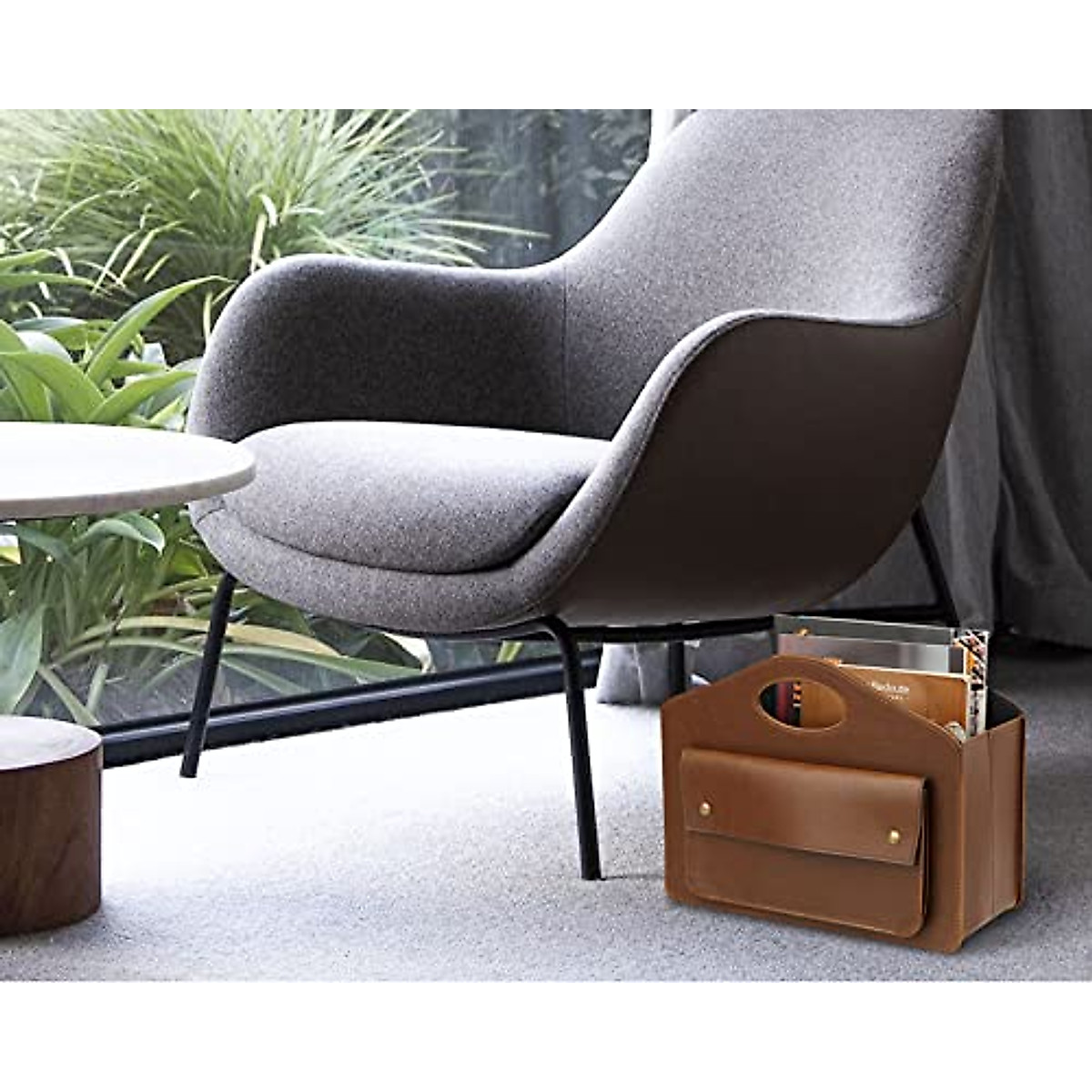 HofferRuffer Magazine Basket Holder, Foldable Magazine Rack, Document File Holder Organizer, File Folder, Newspaper Storage Bin Organizer for Home or Office (Brown)