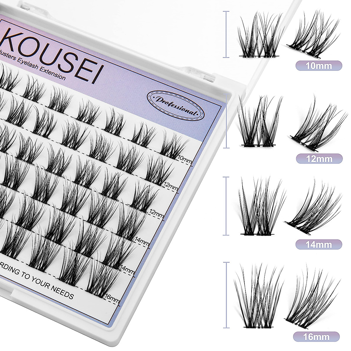 KOUSEI Clusters Lash Individual DIY Eyelashes Extension Lashes Segmented 48 Clusters Eyelash Wispy Fake Lashes Natural Look Soft Lashes (48pcs 10-16mm)