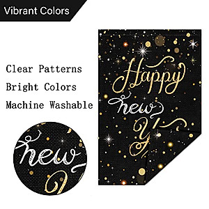 Happy New Year Garden Flag 12x18 Double Sided Vertical, Burlap Small Celebration Confetti Welcome New Year Yard Flag Sign Holiday Winter House Outdoor Outside Decorations (ONLY FLAG)