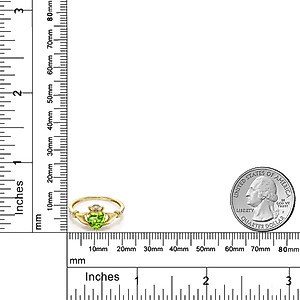 Gem Stone King 10K Yellow Gold Green Peridot and Diamond Accent Irish Celtic Claddagh Ring For Women (0.89 Cttw, Heart Shape 6MM, Available in size 5, 6, 7, 8, 9)