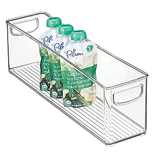 mDesign Plastic Long Stackable Storage Organizer Container, Organization Bin w/Handles for Kitchen, Pantry, Fridge, Freezer, Cabinet, Perfect to Hold Breast Milk - Ligne Collection - 4 Pack, Clear