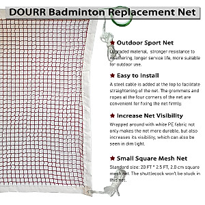 DOURR Badminton Tournament Net with Rope Cable (20 FT x 2.5 FT) (with Steel Rope Cable)