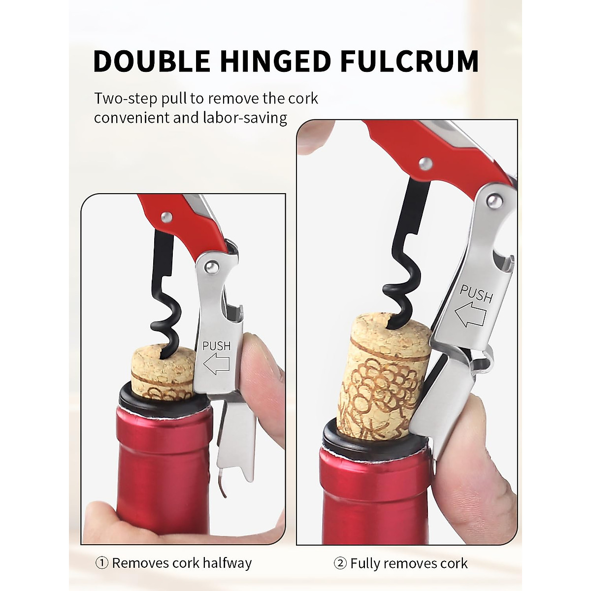 CORKAS Wine Key - Professional Handcrafted Heavy Duty Waiter Corkscrew, Compact Wine Opener with Double Hinged, Foil Cutter and Bottle Opener, Gifts for Servers, Sommelier, Bartenders - Red