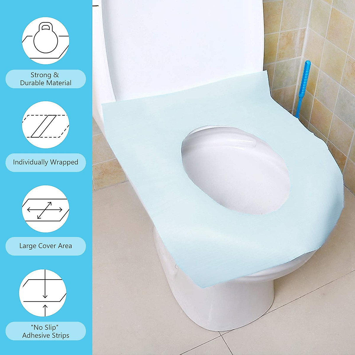 30 Pack Toilet Seat Cover, Travel Toilet Seat Covers (15.8×23.6 inch), Individually Wrapped Portable Extra Large Waterproof Toilet Covers for Travel, Office, Public Places