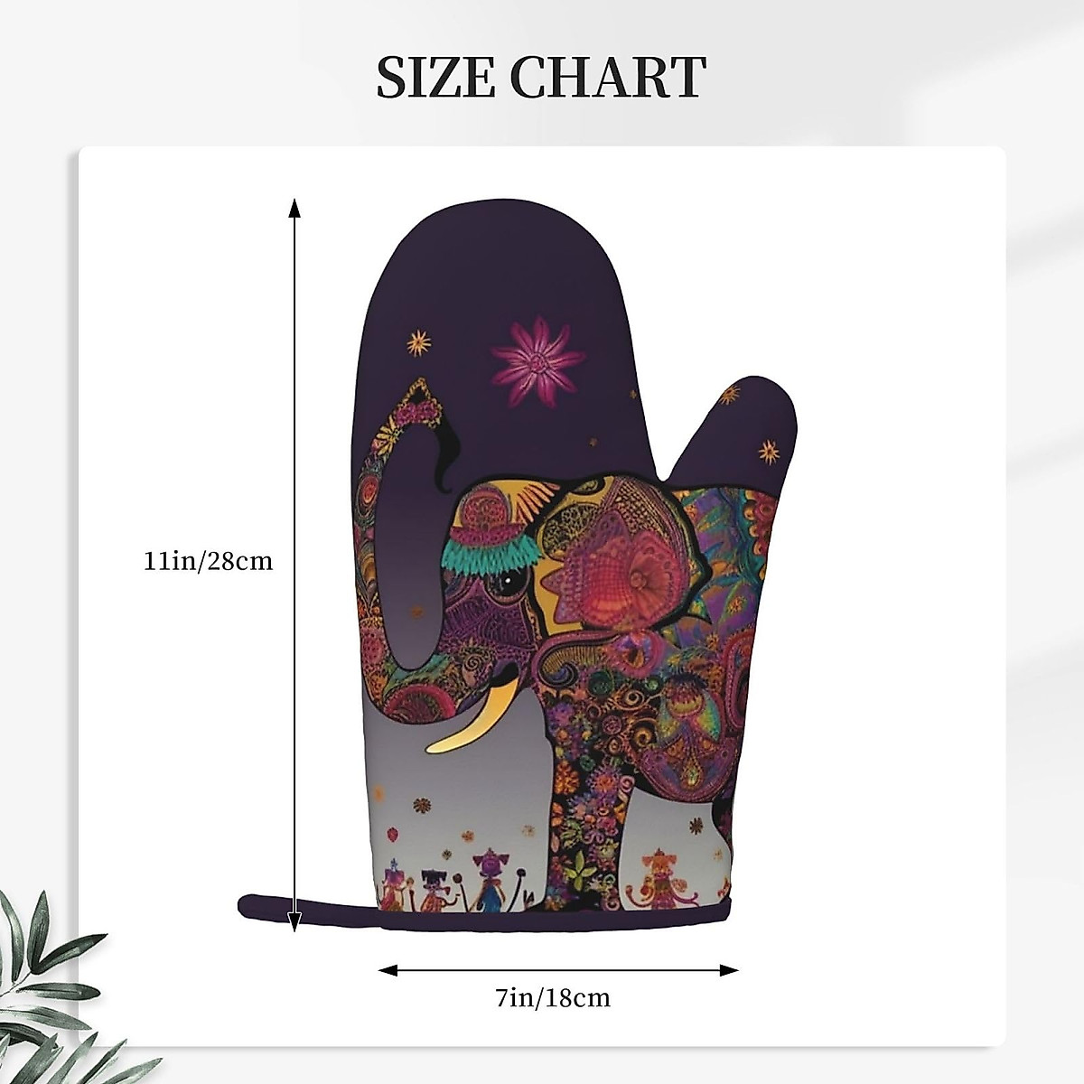 Colorful Tribal Floral Elephant Printed Oven Mitts Heat Resistant Oven Gloves Non-Slip Silicone Kitchen Gloves for Cooking Baking BBQ Gloves 1 Pair