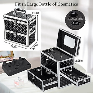 Frenessa Nail Polish Makeup Train Case with Drawer and Dividers Manicure Organizer Accessory Storage Makeup Box With Mirror Lockable Keys Nail Kit Organizer Cosmetic Case Jewelry Box - Black