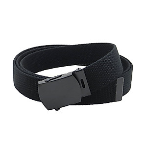 Canvas Web Belt Military Style with Black Buckle and Tip 56" Long Many Colors (Black)