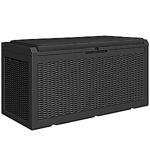 Greesum 100 Gallon Resin Deck Box Large Outdoor Storage for Patio Furniture, Garden Tools, Pool Supplies, Weatherproof and UV Resistant, Lockable, Black