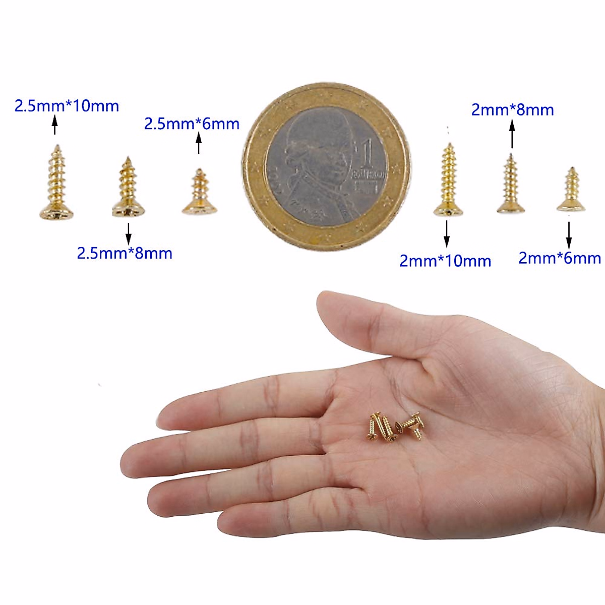 newlng 1200pcs Small Screws Phillips Flat Head Cross Self Tapping Tiny Screw Cabinet Electronic Accessories Screw Multifunctional DIY Micro Woodworking Mini Screw Set Gold