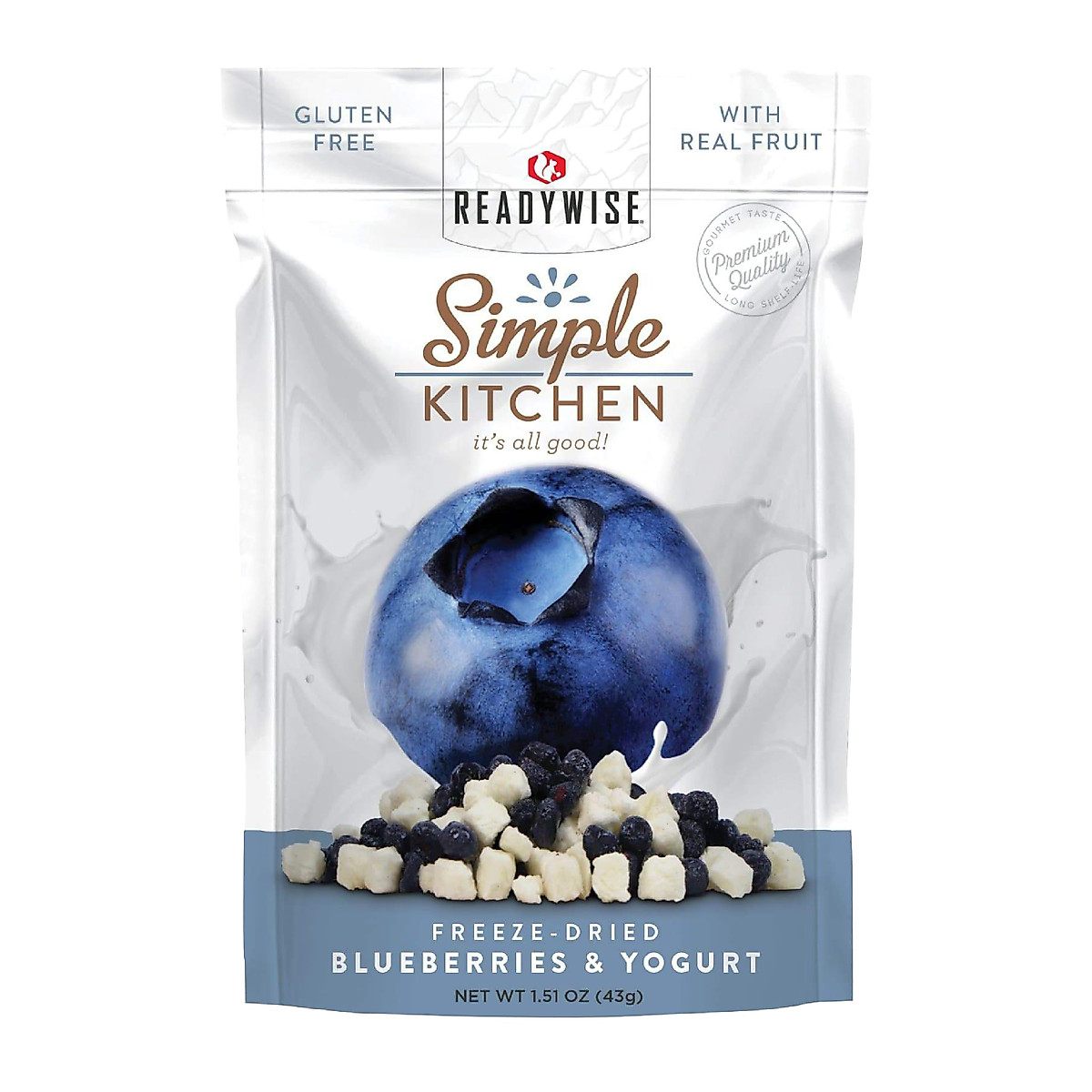 READYWISE - Simple Kitchen, Freeze-Dried Blueberries & Yogurt, Pack of 1 Vegetarian, Gluten Free, Snacks, Blueberries, Yogurt, Dried Fruit, Pre Workout, Healthy Snacks, Camping, Survival Food