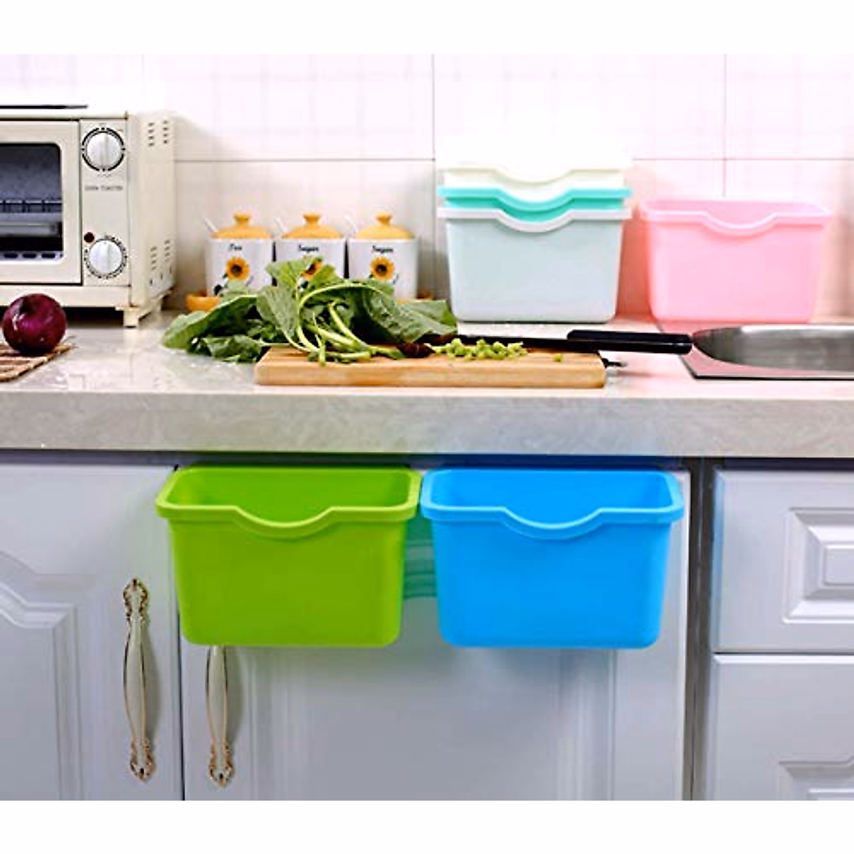 sunliveus 3 Pack Hanging Kitchen Wastebaskets Multipurpose Little Trash Compost Container Recycle Waste Garbage Bins Bowls for Kitchen, Office, Bathroom, Bedroom Drawers Cabinets Storage (White)