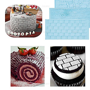 AUEAR, 6 Pack Fondant Impression Mat Mold Set Brick Wall Flower Cobblestone Embossed Tree Bark Stone Wall Texture Design for Cupcake Biscuits Top Edging Decoration
