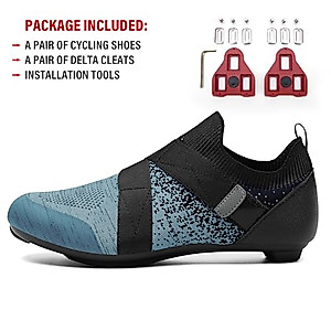 Unisex Cycling Shoes Compatible with Peloton Bike & SPD Indoor Road Riding Biking Bike Shoes with Delta Cleats Included for Men Women Blue 46