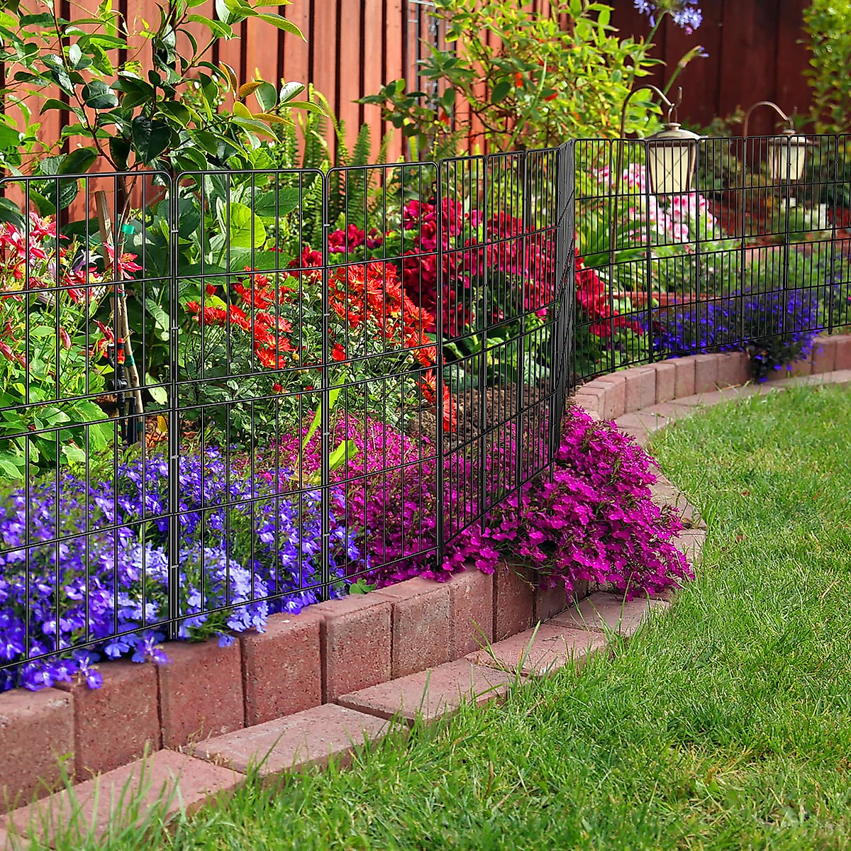 OUSHENG Decorative Garden Fence Fencing 10 Pack, 37.5in (H) x 10ft (L) Rustproof Metal Wire Panel Border Animal Barrier for Dog, Flower Edging for Yard Landscape Patio Outdoor Decor, Square