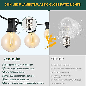 ACOHOOK 48FT Outdoor Solar String Lights, Solar Cafe Lights, Commercial Grade Solar String Lights for Outside,4 Light Modes,USB& Solar Powered String Lights with Waterproof Plastic 15+1(Spare) Bulbs