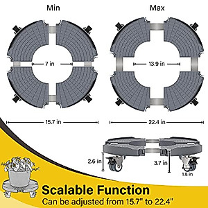 Goovilla Plant Stand with Wheels Heavy Duty, 1Pack Adjustable 15-22 Plant Caddy with Lockable Caster Wheels 440LBS, Rolling Plant Stand/Dolly/Roller for Indoor Outdoor Large Planter, Flower Pot,Gray