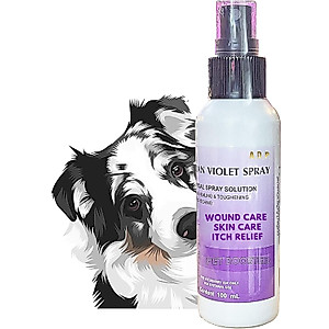 Gentian Violet Spray Solution 1% 100 ML. Pet Wound Care Skin Soother Healing Dog & Cats Skin Infections, Soreness and Irritation Relief, Relieves Dry Itchy Skin Allergies Clean Soothe & Heal