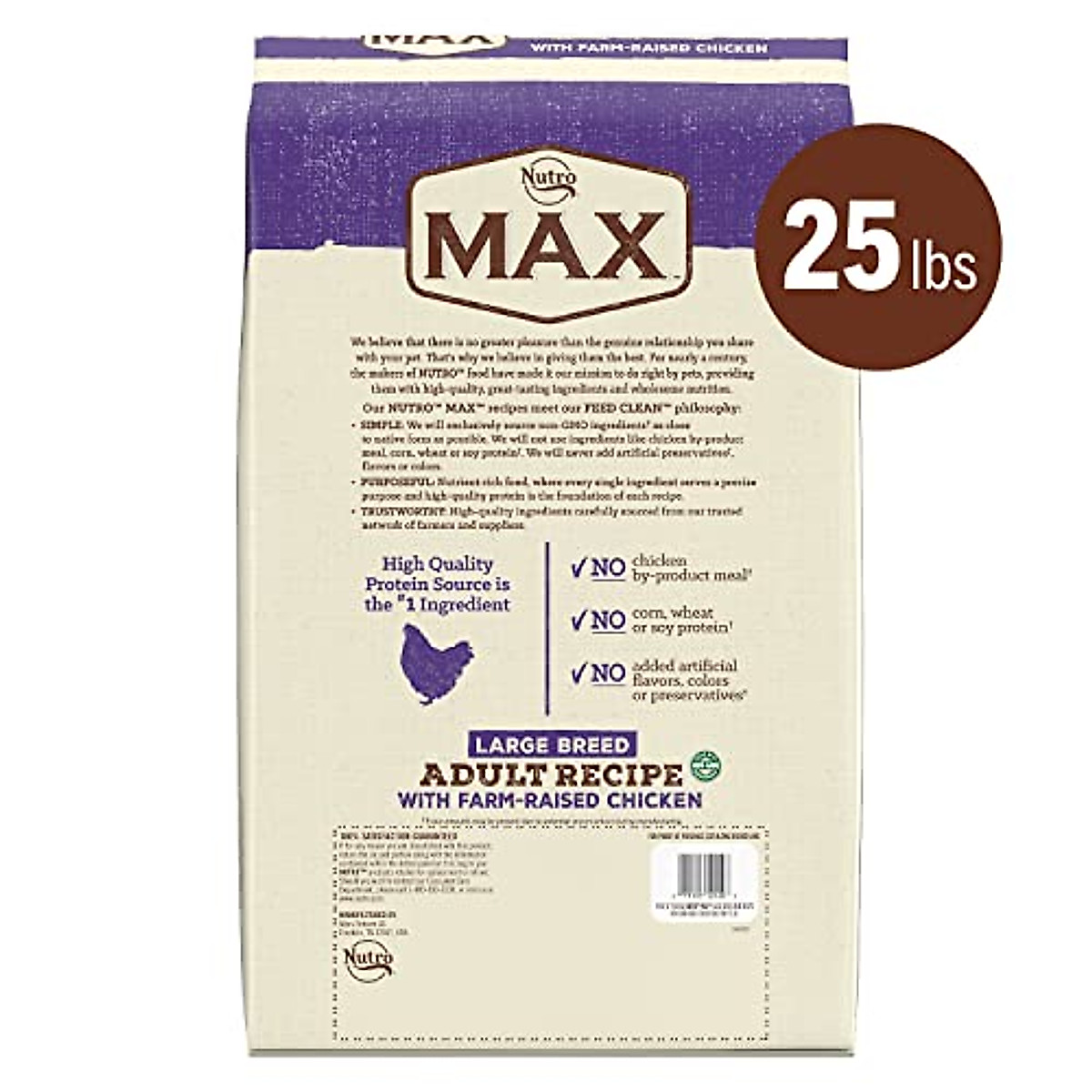 NUTRO MAX Large Breed Adult Recipe Dry Dog Food With Farm-Raised Chicken, 25 LB Bag