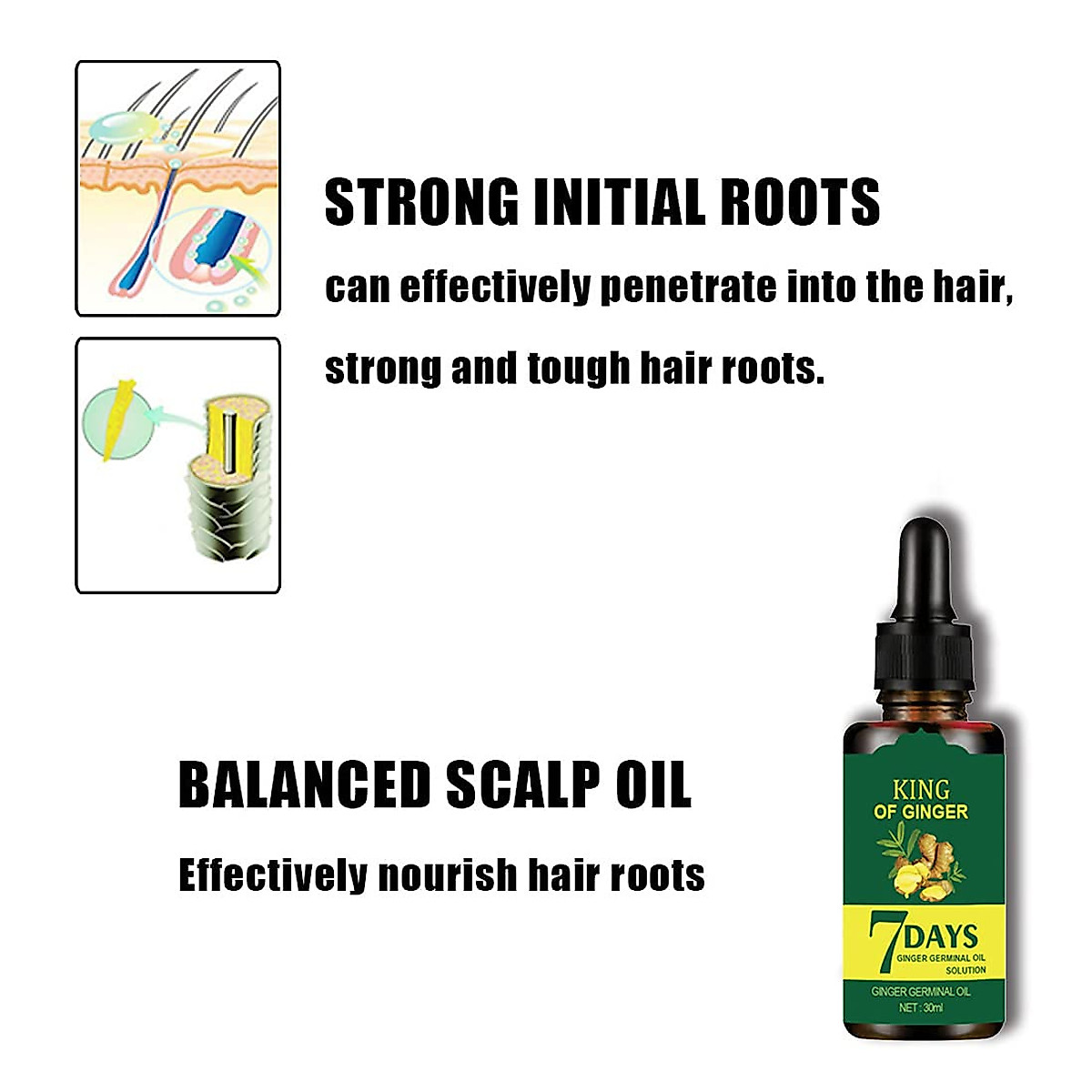 Ginger Hair Growth Germinal Oil, Regrow 7 Days Ginger Germinal Serum for Nourishing Hair Roots, 30ML (3pcs)