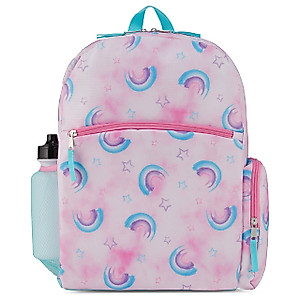 Cudlie Kindergarten Backpack w/Water Bottle & Stickers - Lightweight Girls Backpack for School/Travel - Kids Back Pack/Book Bag - Rainbow/Pink