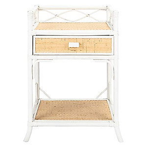 Safavieh Home Collection Rumi White and Natural Rattan 1-Drawer 1-Shelf Nightstand