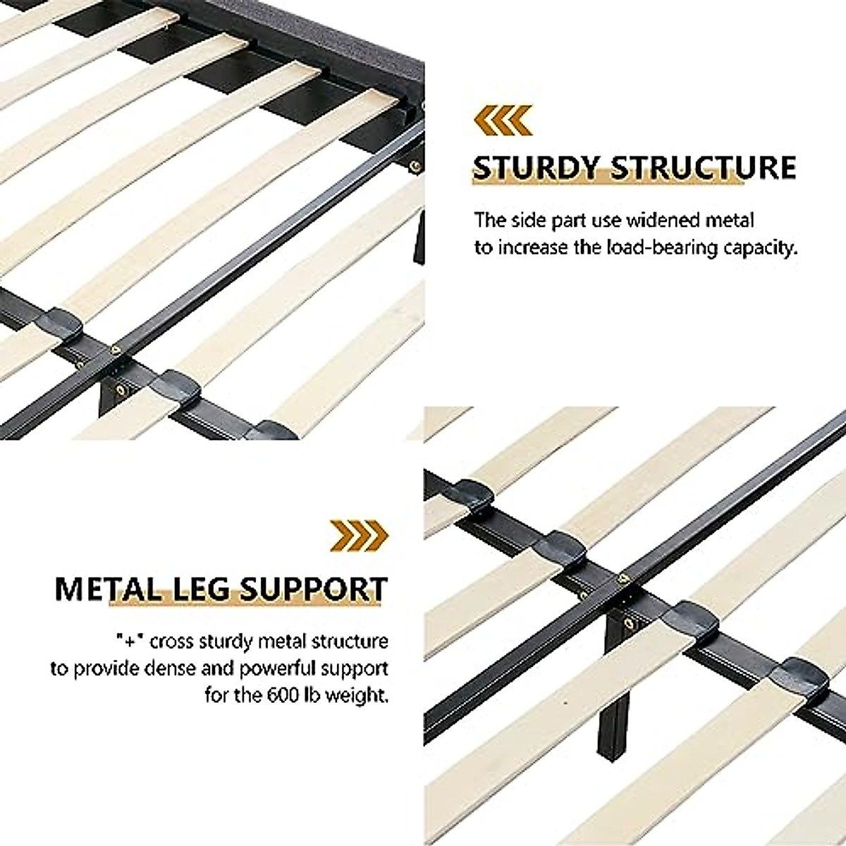 Queen Size Upholstered Platform Bed Frames with Foam Headboard, Mid-Century Modern Platform Bed with Storage Solid Wood Slat Support for Bedroom Small Living Space Boys Girls, Under Bed Storage, Gray