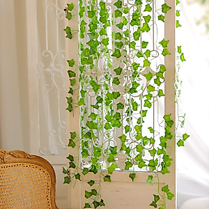 kovdim Artificial Ivy Vines Leaves 12 Strands (84 Ft), Ivy Garland Fake Vines Plants Hanging for Bedoom Room Wall Weeding Party Decor, Green
