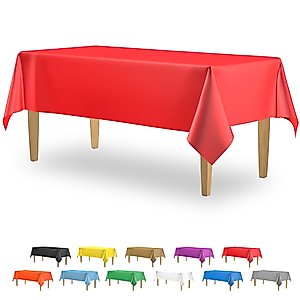 5 Pack Premium Red Plastic Tablecloth - 108 x 54 in. Disposable Rectangle Plastic Table Cloth - Decorative Rectangle Table Cover Smooth Tablecloth - Disposable Table Cloths For Parties, Weddings.
