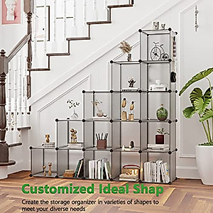 C&AHOME Cube Storage Organizer, 16-Cube Shelves Units, Closet Cabinet, DIY Plastic Modular Book Shelf, Ideal for Bedroom, Living Room, Office, 48.4" L x 12.4" W x 48.4" H Grey UPCS16G