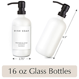 Emerson Soap Dispenser, Dish Soap Dispenser for Kitchen - Soap Dispenser Bathroom Set, Hand Soap Dispenser, Kitchen Soap Dispenser Set, Glass Soap Dispenser with Pump and Labels - 16 Oz | 2 Pack