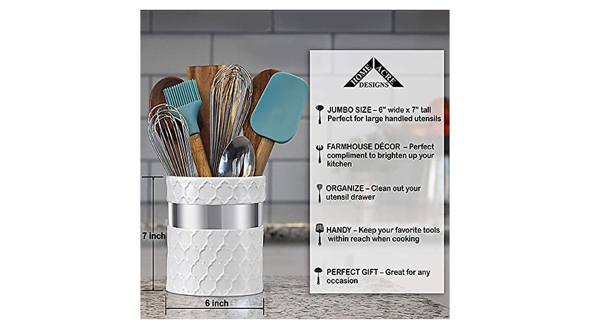 Large Farmhouse Ceramic Utensil Holder for Kitchen Counter