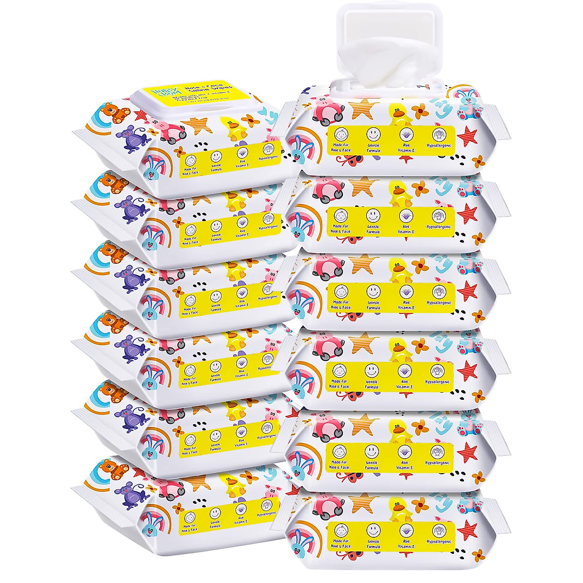 Baby Wipes - HAPPY BUM Saline Baby Wipes, Unscented, 360 Count (12 Packs of 30 Wipes) Saline Face Wipes