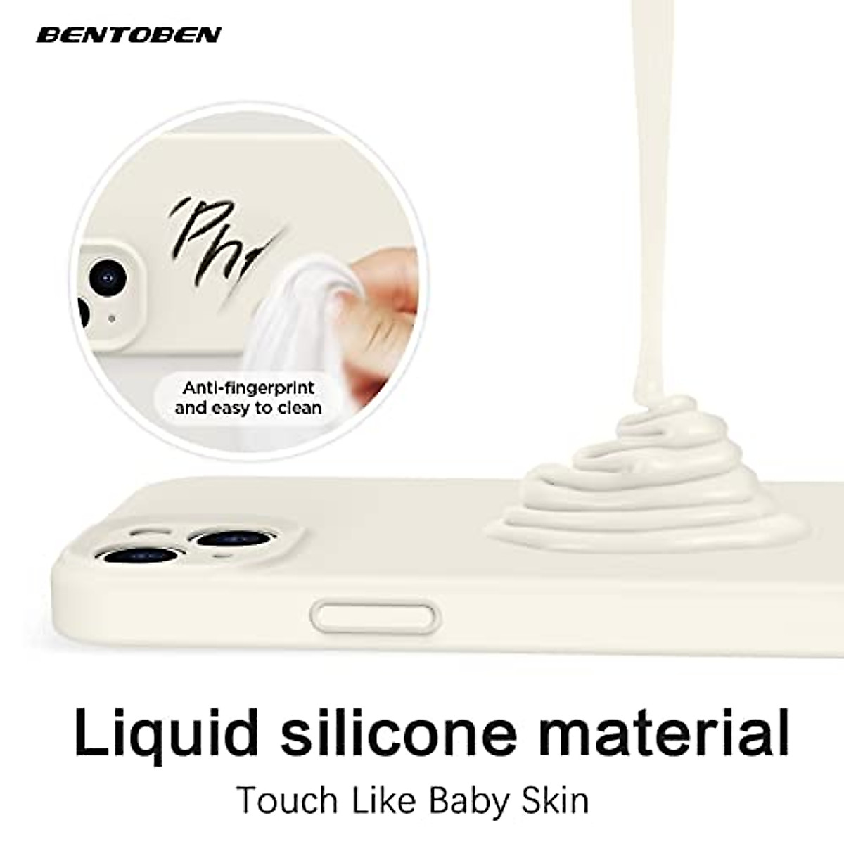 BENTOBEN for iPhone 13 Case, Phone Case iPhone 13, Soft Silicone Gel Rubber Bumper Microfiber Lining Hard Back Shockproof Protective Phone Cover for iPhone 13 6.1", Antique White