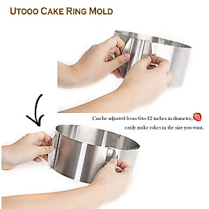 Utooo Stainless Steel Adjustable Round Cake Ring Mold, 6 to 12 Inches Cake Mousse Mold for Baking