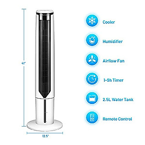 COSTWAY Evaporative Cooler, Include Remote Control, 4 Ice Packs, Portable Bladeless Cooler with 3 Modes, 3 Speeds, 9H Timer, LED Display, Air Cooler for Indoor Use, Bedroom (White)