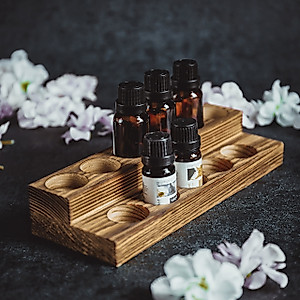 MyGift 8.5 Inch Rustic Burnt Solid Wood Essential Oil Holder Stand with 2 Tier Display, Vanity Tabletop Cosmetic Storage Organizer Rack, Holds 11 (20ml) Bottles