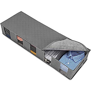 Apstour Under Bed Clothes Organizer Large Adjustable Dividers Storage Bag with Durable Fabric, Reinforced Handle, 4 Clear Window for Clothing, Shoes, Blankets, Sweaters, Toys (grey, 2)