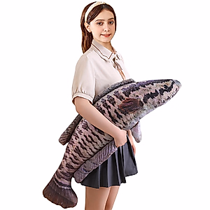 ELAINREN 3D Lifelike Fish Shape Plush Pillow Soft Big Carp Stuffed Toy Cushion, 80cm Giant Simulation Goldfish Plushie Decor Pillow Creative Gifts