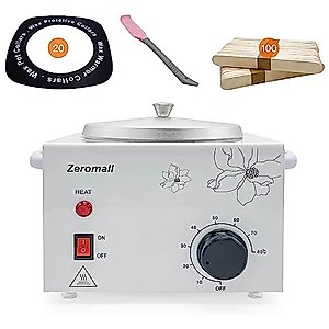 Single Pot Wax Warmer, Professional Electric Wax Heater Machine Facial Skin SPA Equipment with Adjustable Temperature Set, 100 Wax Sticks & 20 Collars & 1 Scraper