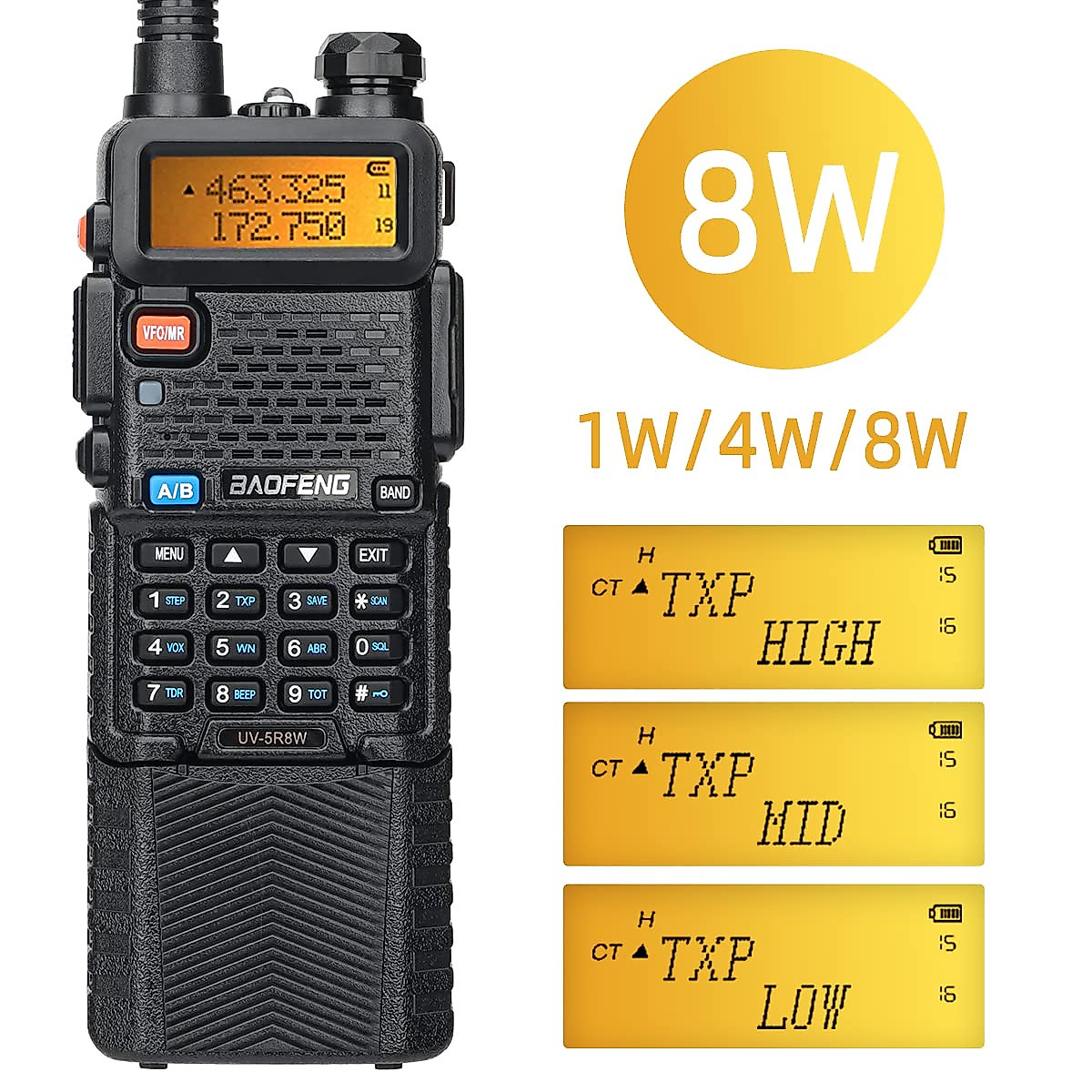 BAOFENG UV-5R 8W Ham Radio High Power Dual Band Portable Two Way Radio Long Range Rechargeable Handheld Radio (Black-1Pack)…